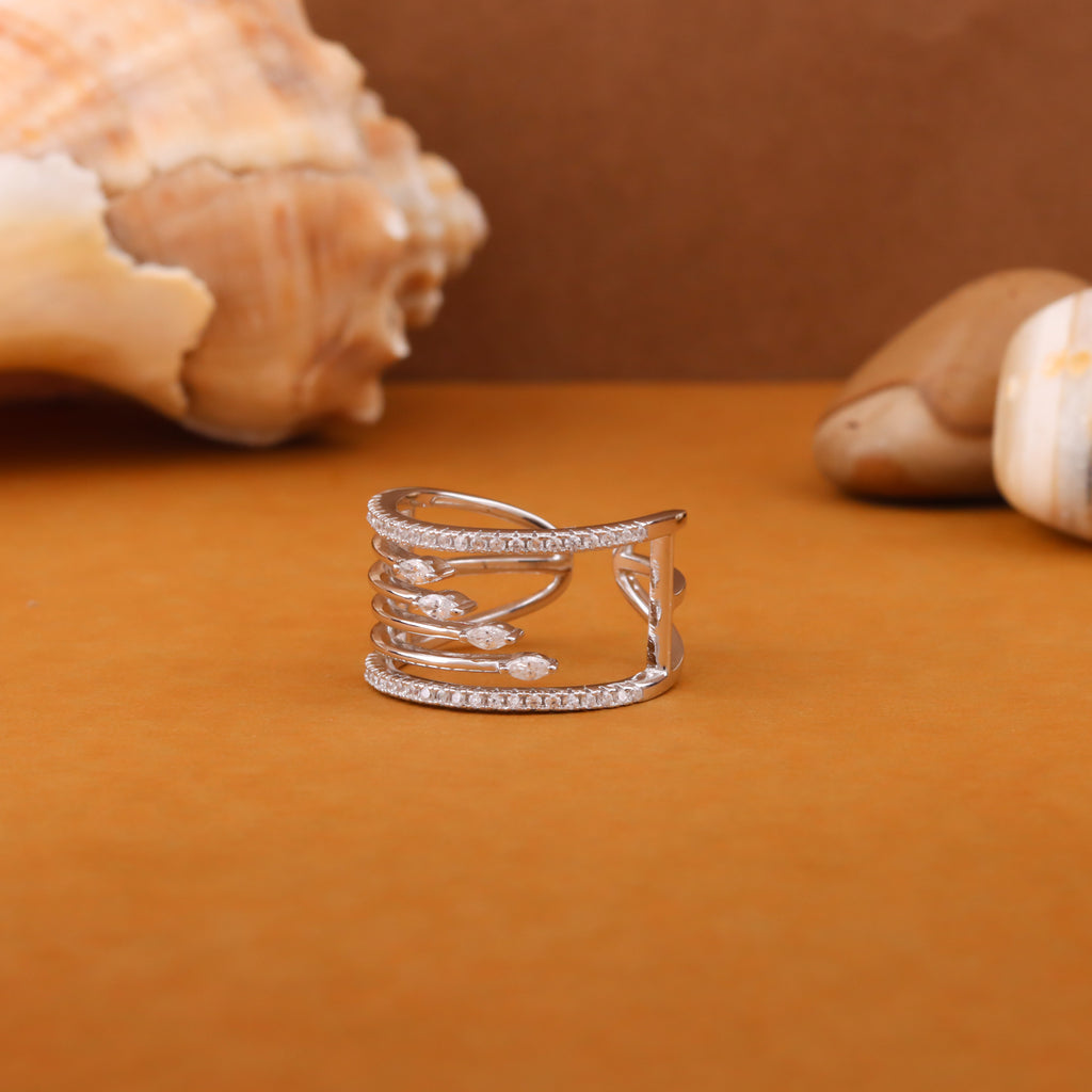 Modern six Layer Silver Ring with Clover Design – Eri Silvers