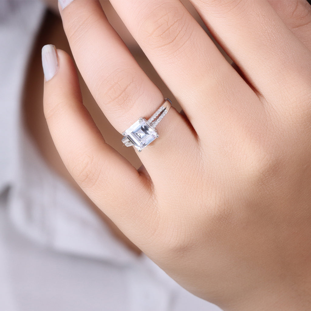 Silver Emerald Cut Side Diamonds Ring – Eri Silvers