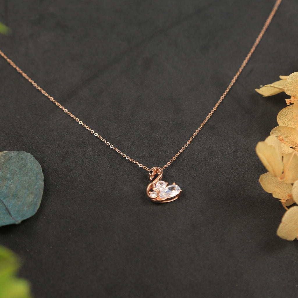 Rose Gold Swan Design CZ Pendant With Chain – Eri Silvers