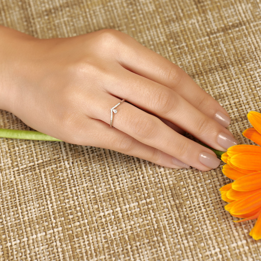 Stunning Silver Pear Cut V Shape Diamond Ring | Shop Now – Eri Silvers